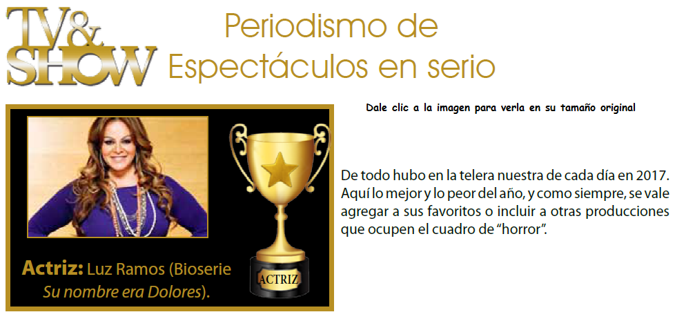 Mejor Actriz: Luz Ramos – TV&SHOW